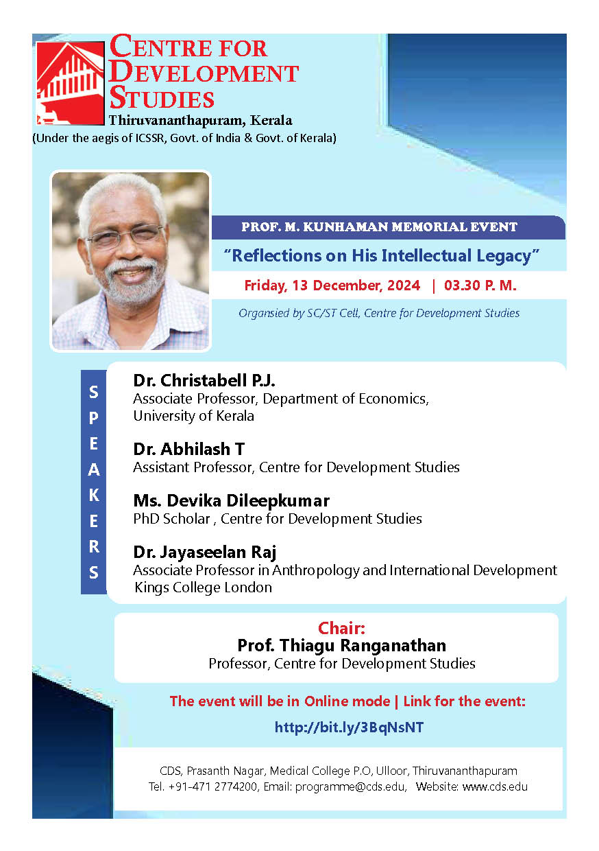 ProfKunhaman Memorial Event | Centre for Development Studies
